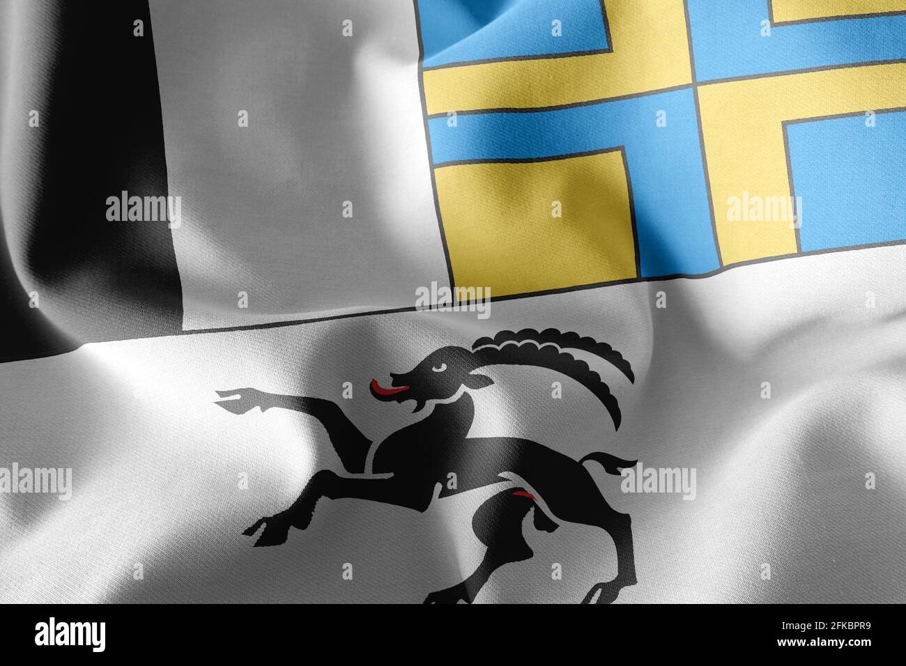 3D illustration flag of Grisons is a region of Switzerland. Waving on ...