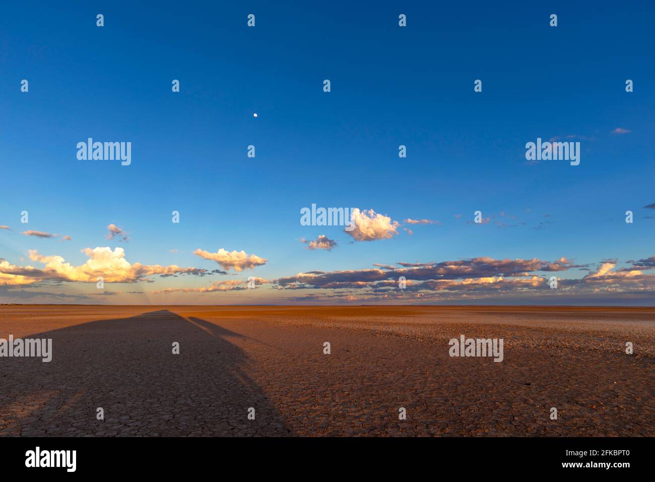 Long shadows on Verneukpan and clouds on the horizon Stock Photo - Alamy