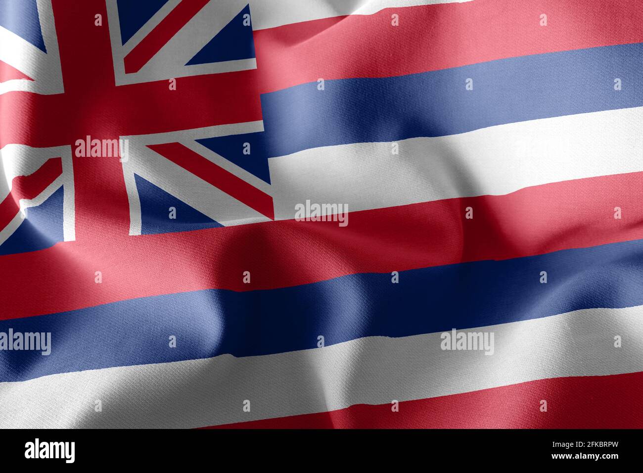 3D illustration flag of Hawaii is a region of United States. Waving on ...