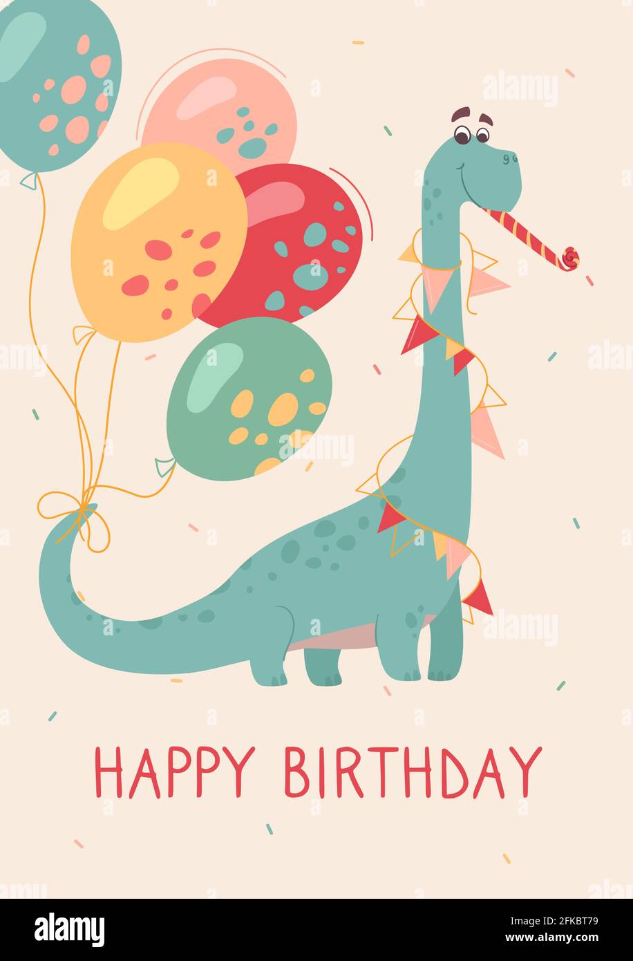 Funny brontosaurus on a greeting card. Dino plays a festive melody ...