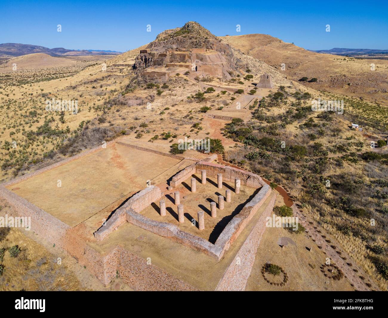 Aerial of the archaeological site of La Quemada (Chicomoztoc ...