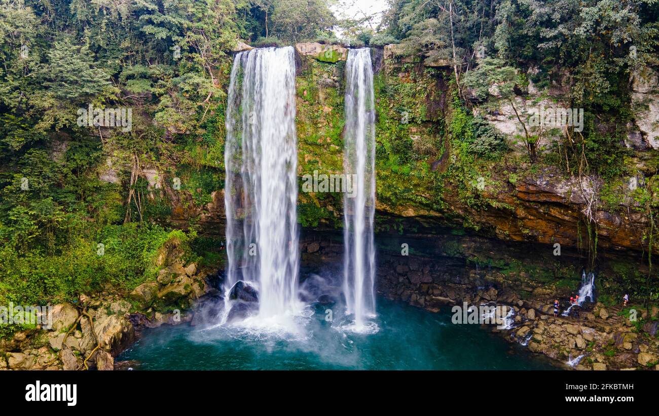 Aerial of Misol Ha waterfall, Chiapas, Mexico, North America Stock ...