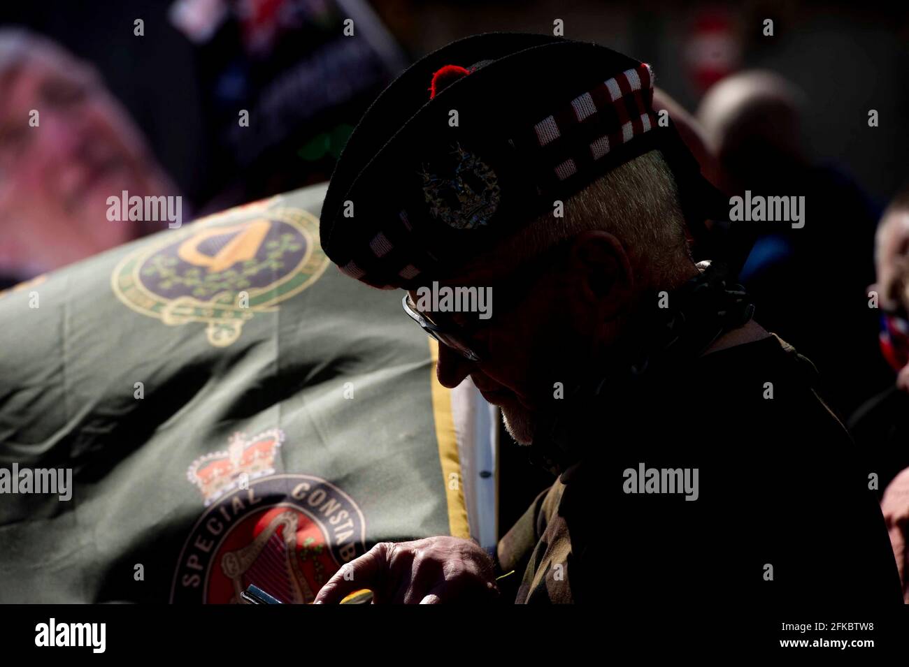 Former Gordon Highlander, Colin Timms (centre), outside the trial of ...