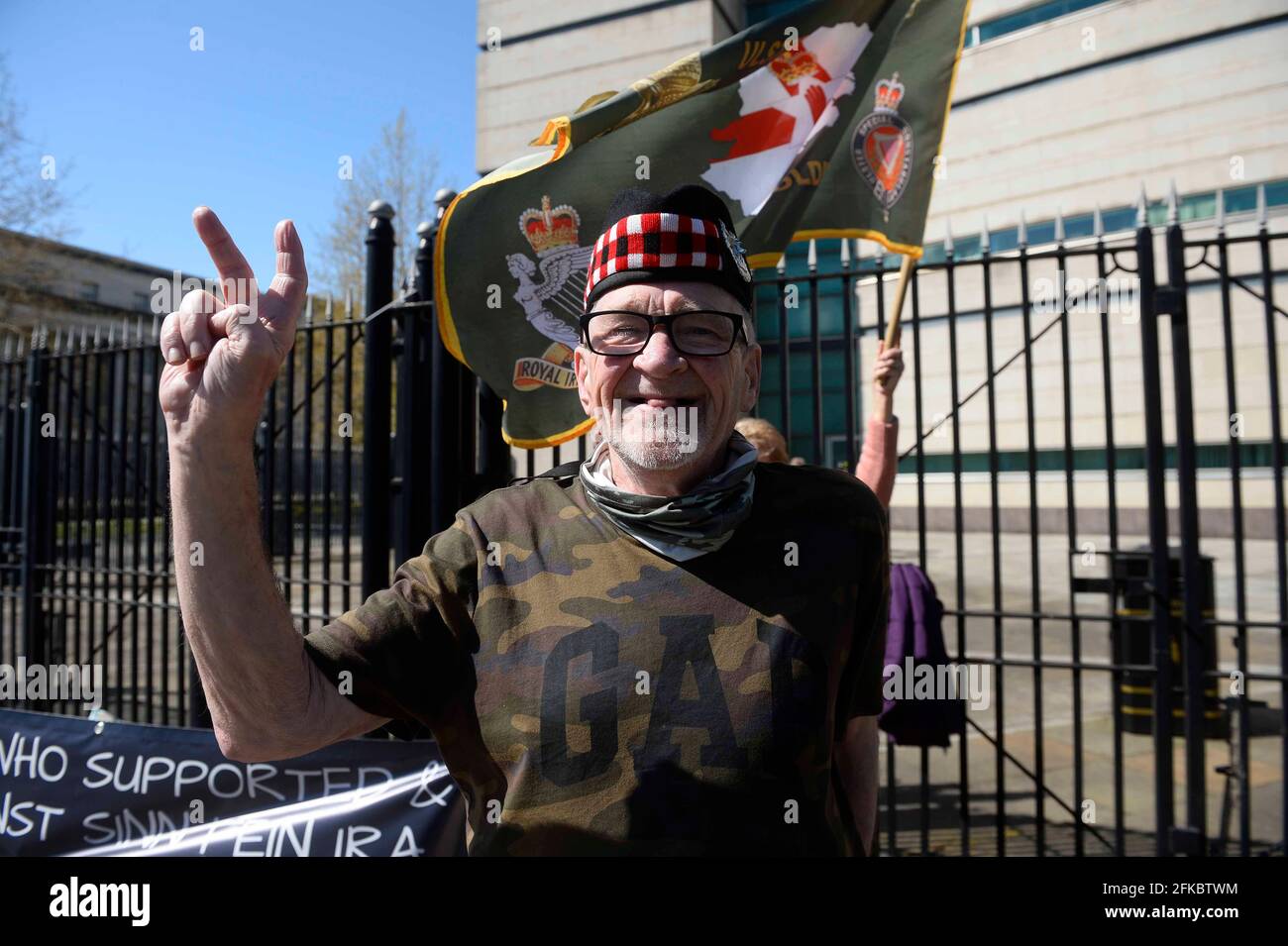 Former Gordon Highlander, Colin Timms (centre), outside the trial of ...