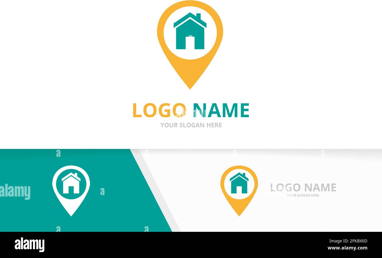 Vector real estate and pin logo combination. House and map pointer ...