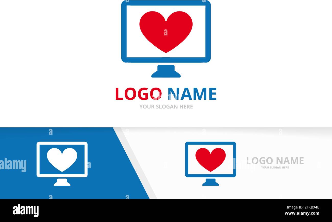 Vector heart and computer logo combination. Unique laptop logotype ...