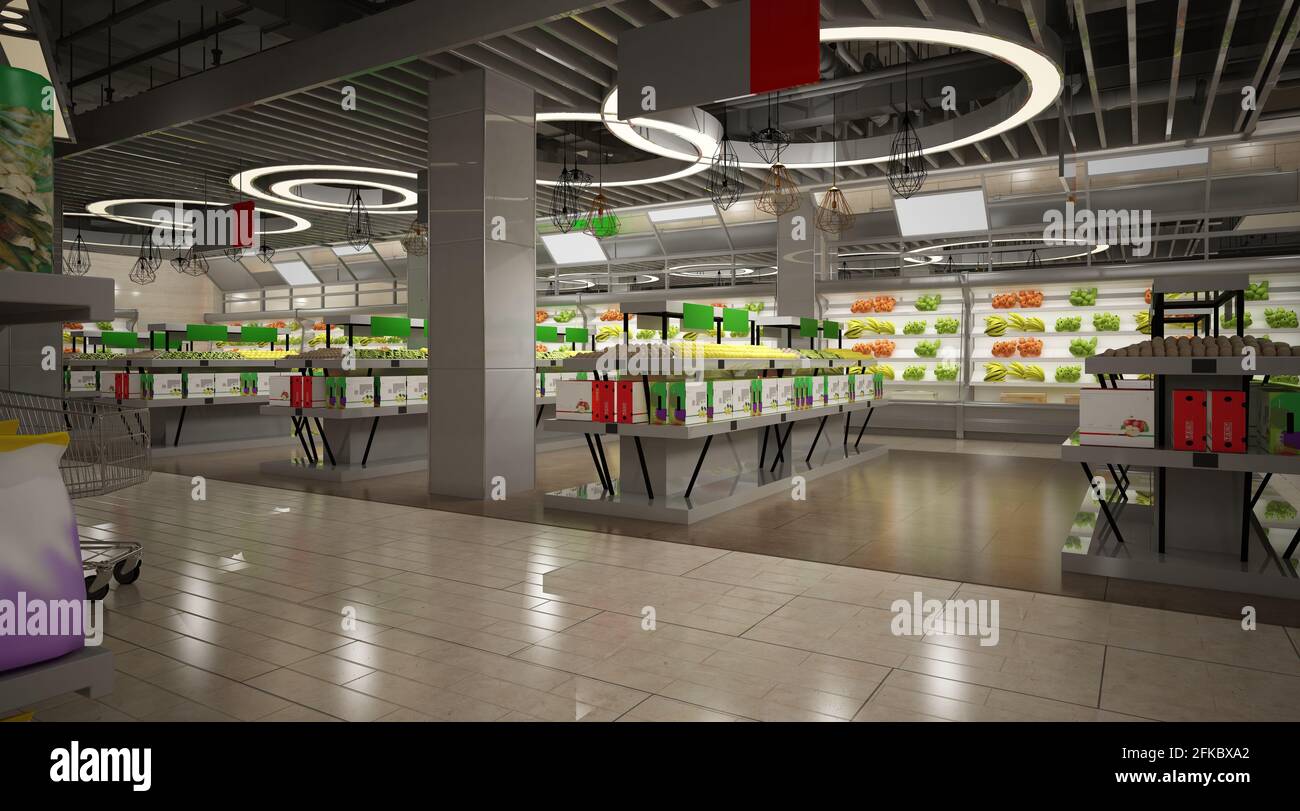 3d render of supermarket grocery store Stock Photo - Alamy
