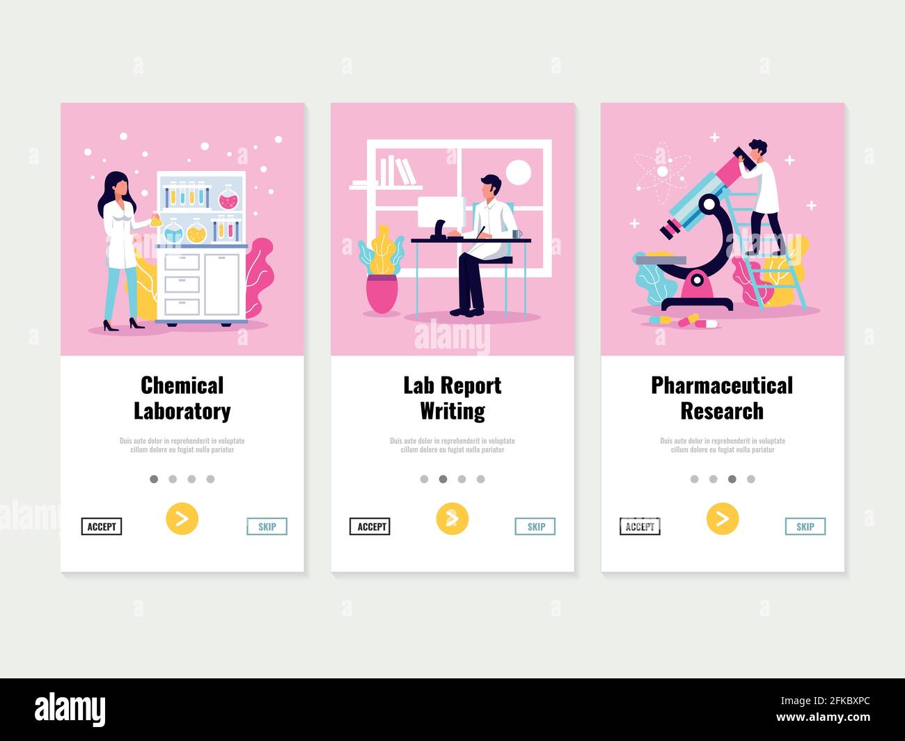 Laboratory vertical banners set with clickable option buttons and swipe ...