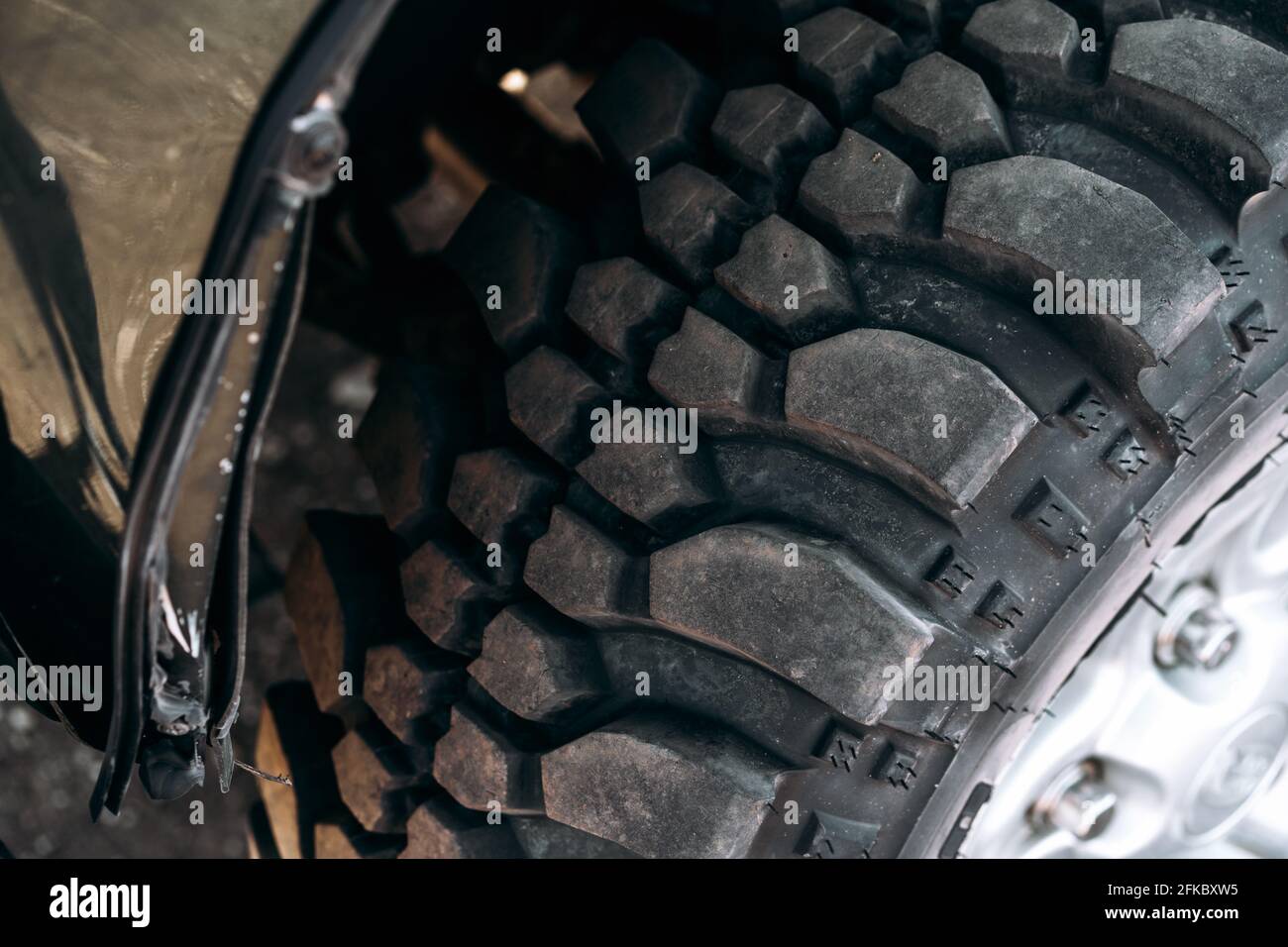 Close up of a wheel tyre of an off road car Stock Photo - Alamy