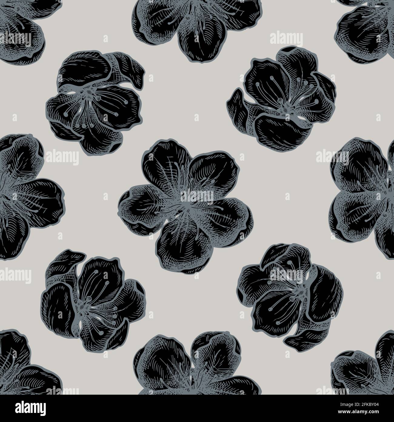 Seamless pattern with hand drawn stylized sakura flowers Stock Vector ...