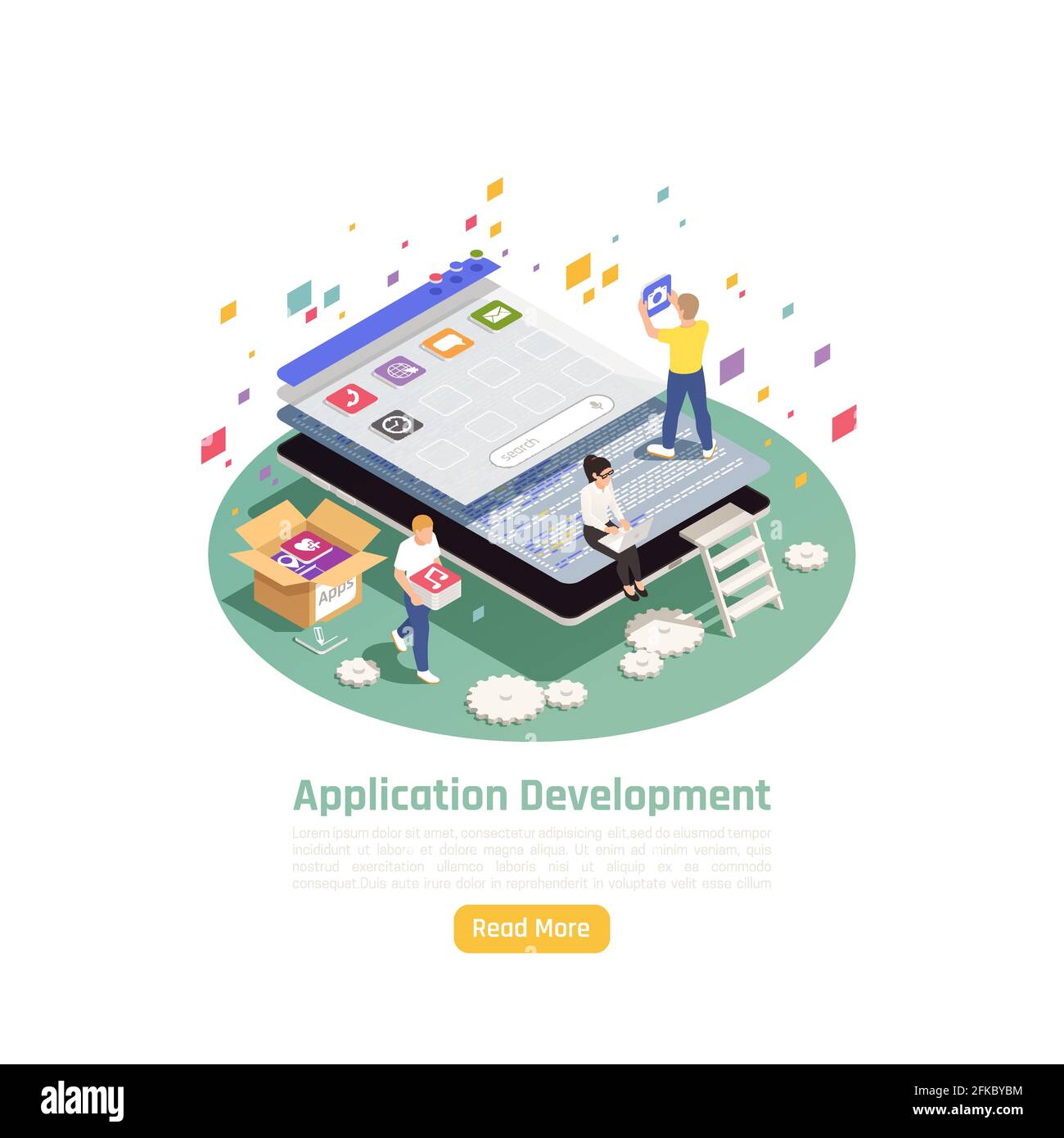 Application development concept background with round composition of ...