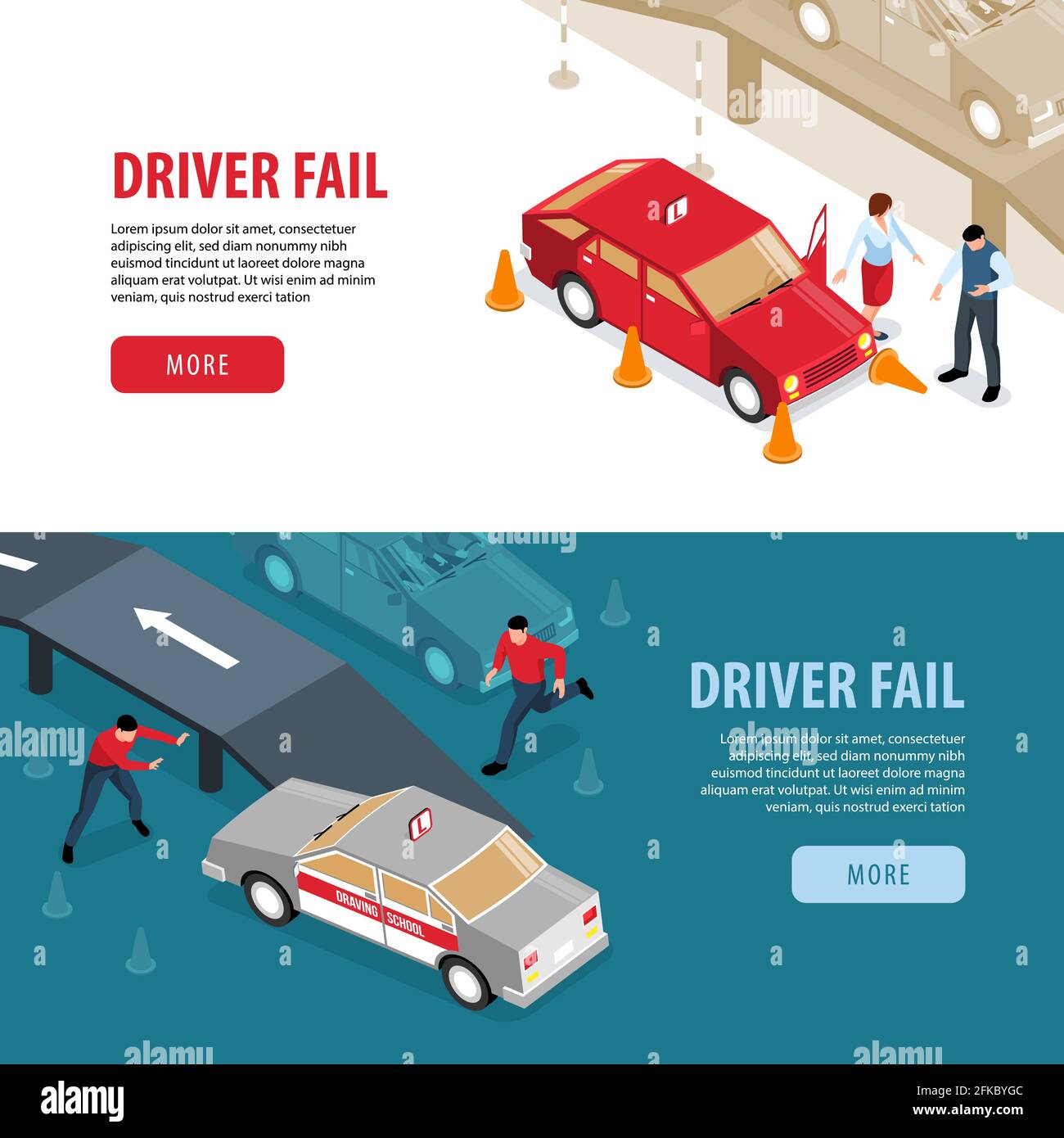 Isometric driving school horizontal banners collection with images of ...