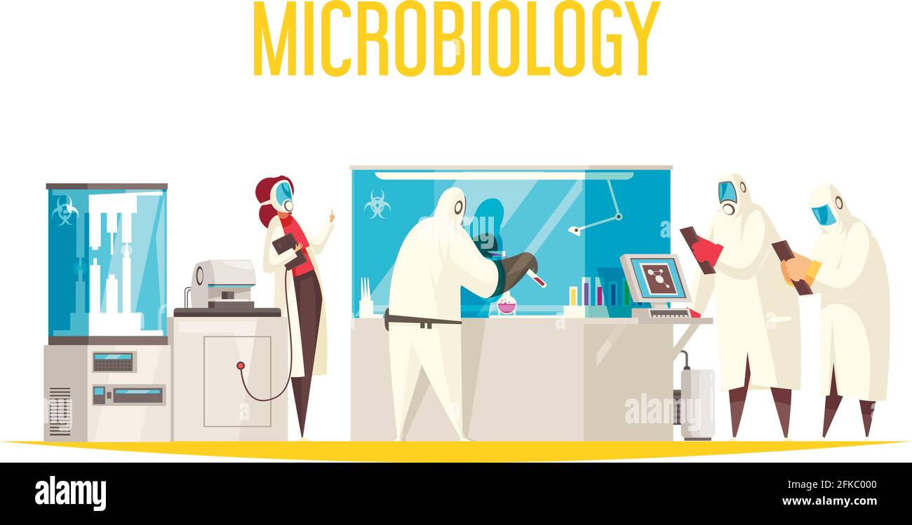 Microbiology laboratory composition with text and view of lab apparatus ...