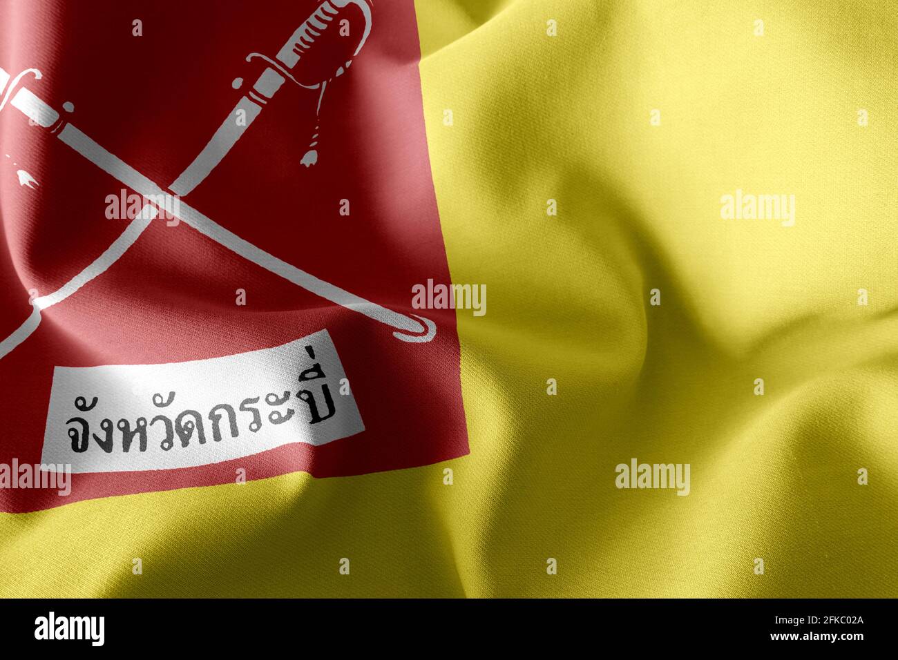 3D illustration flag of Krabi is a province of Thailand. Waving on the ...