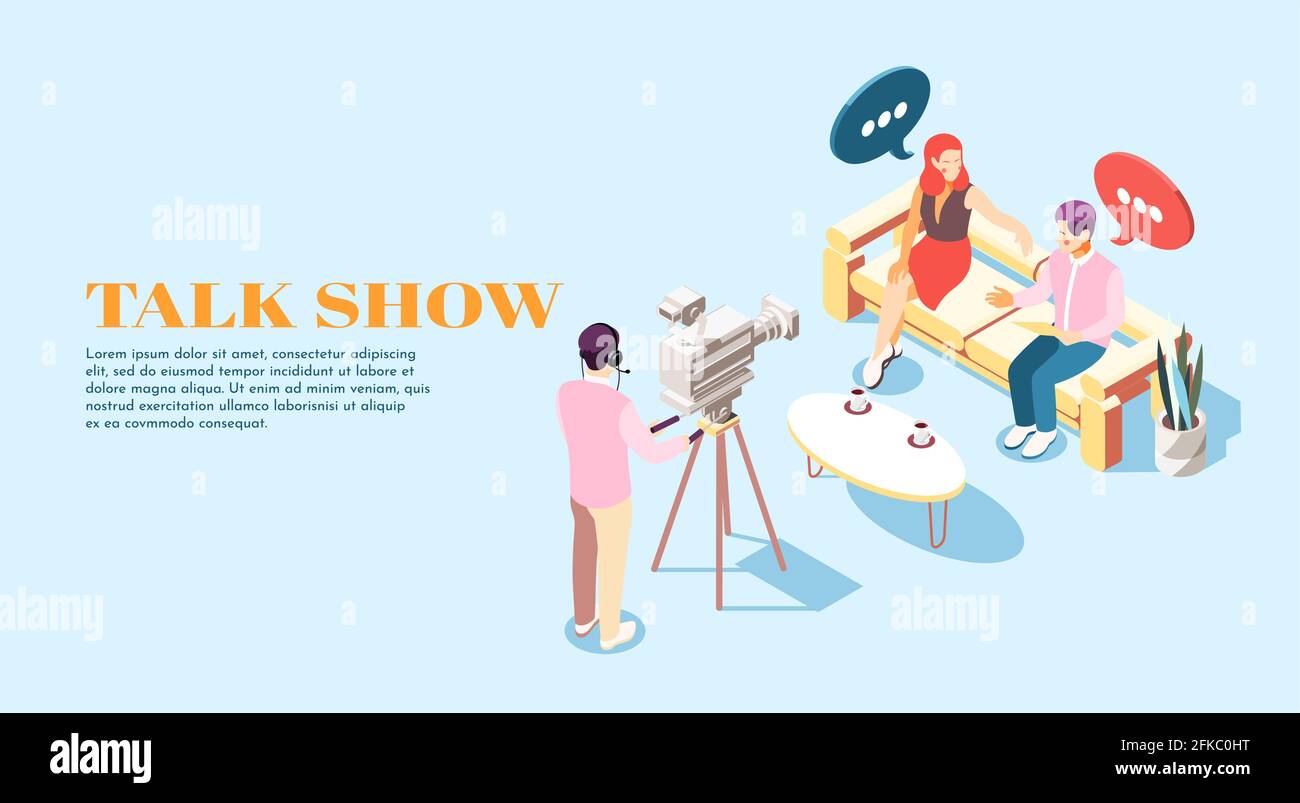 Isometric background with talk show host guest and operator in studio ...