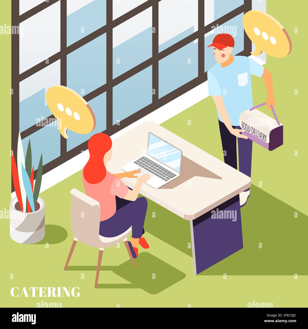 Food delivery to office isometric background with courier delivery ...