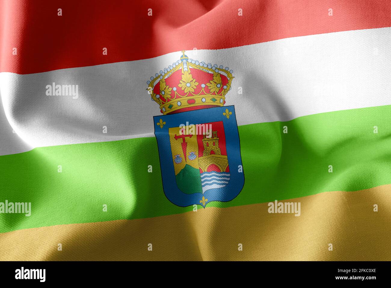 3D illustration flag of La Rioja is a region of Spain. Waving on the ...