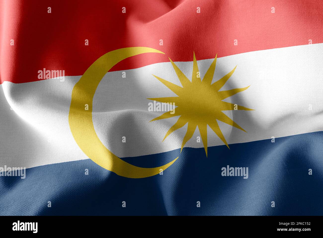 3D illustration flag of Labuan is a state of Malaysia. Waving on the ...