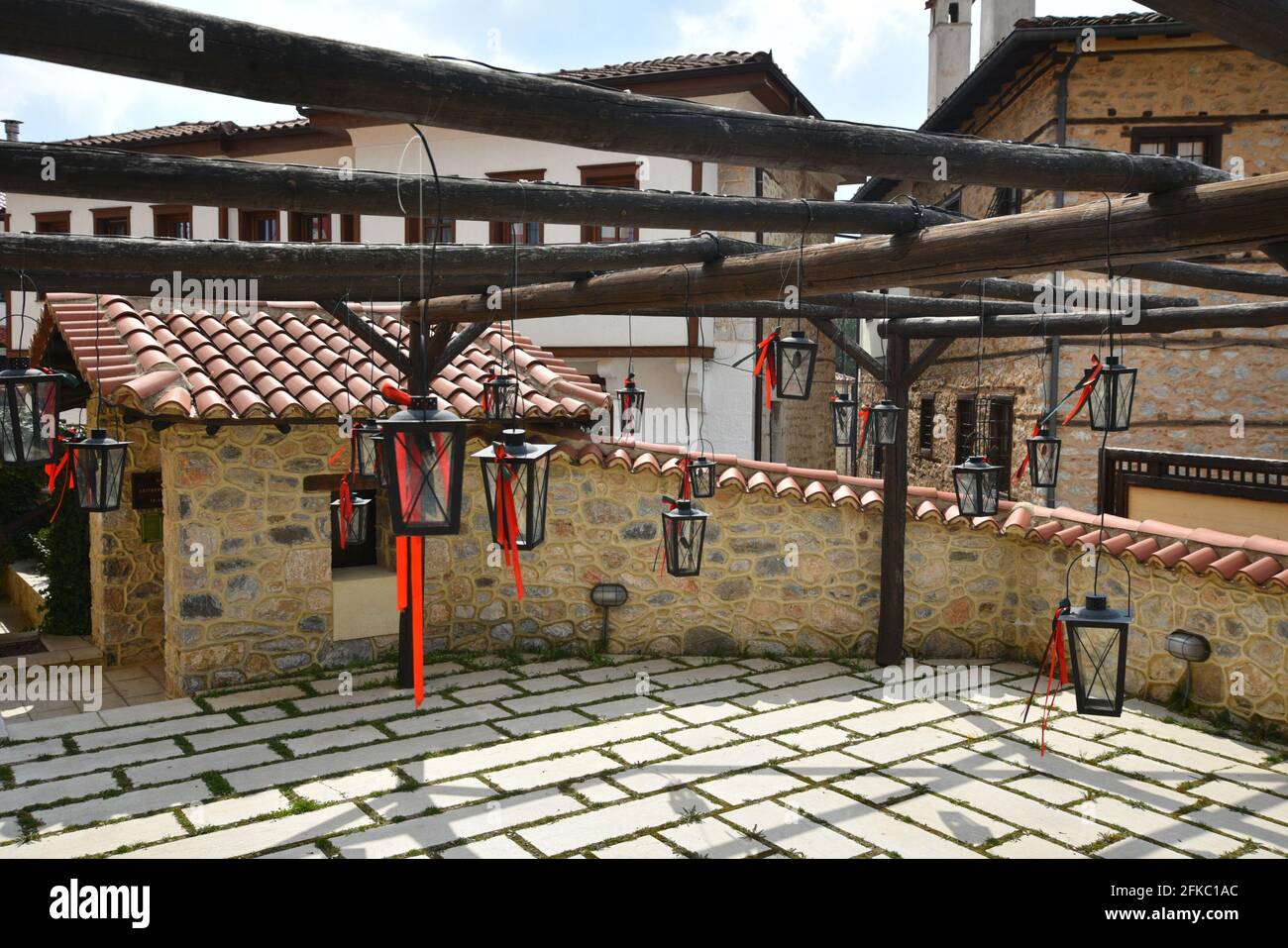 Traditional Ottoman-Macedonian style mansion porch with hanging ...