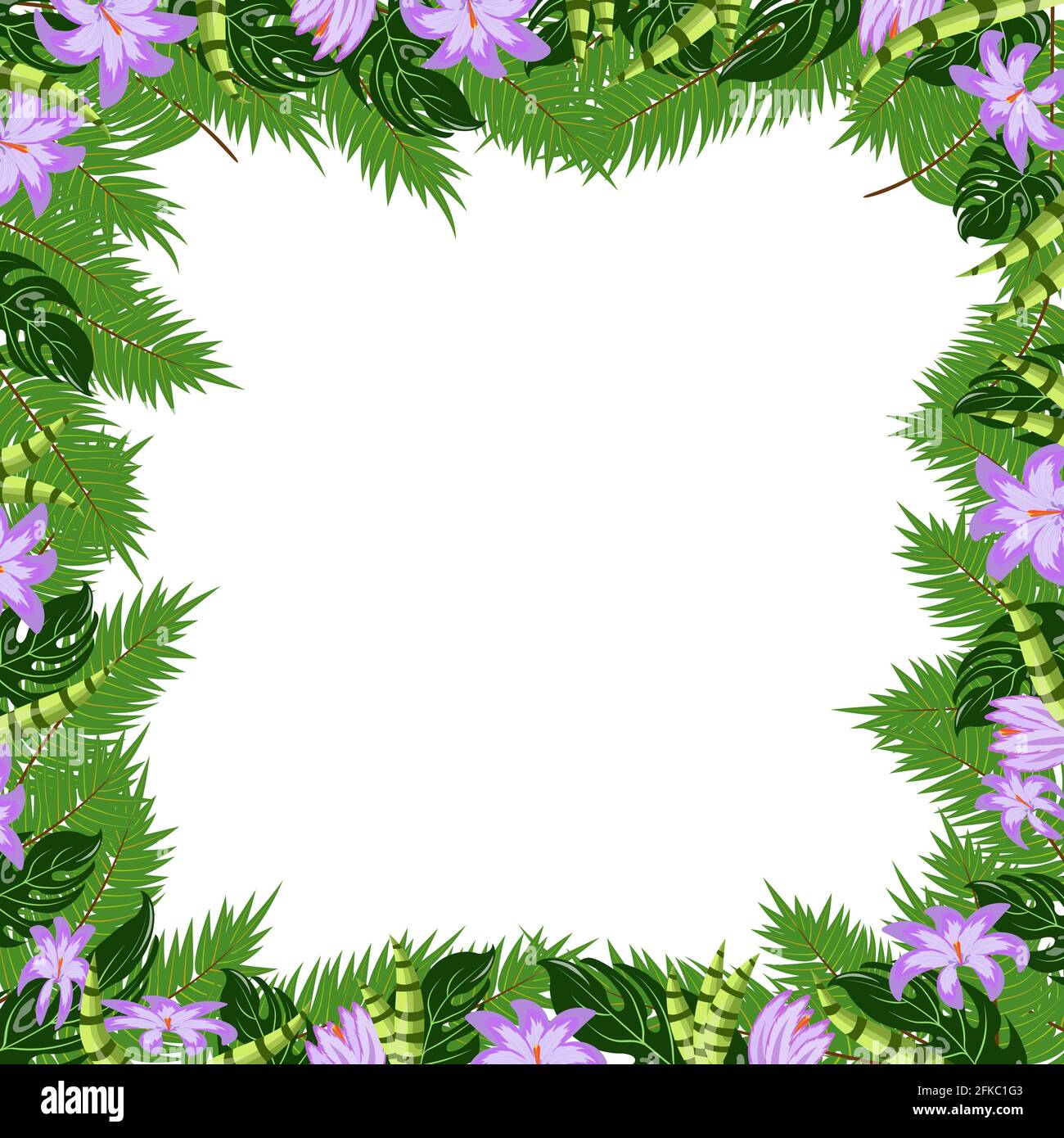 Trendy tropical leaves and tropical flowers nature vector poster in ...