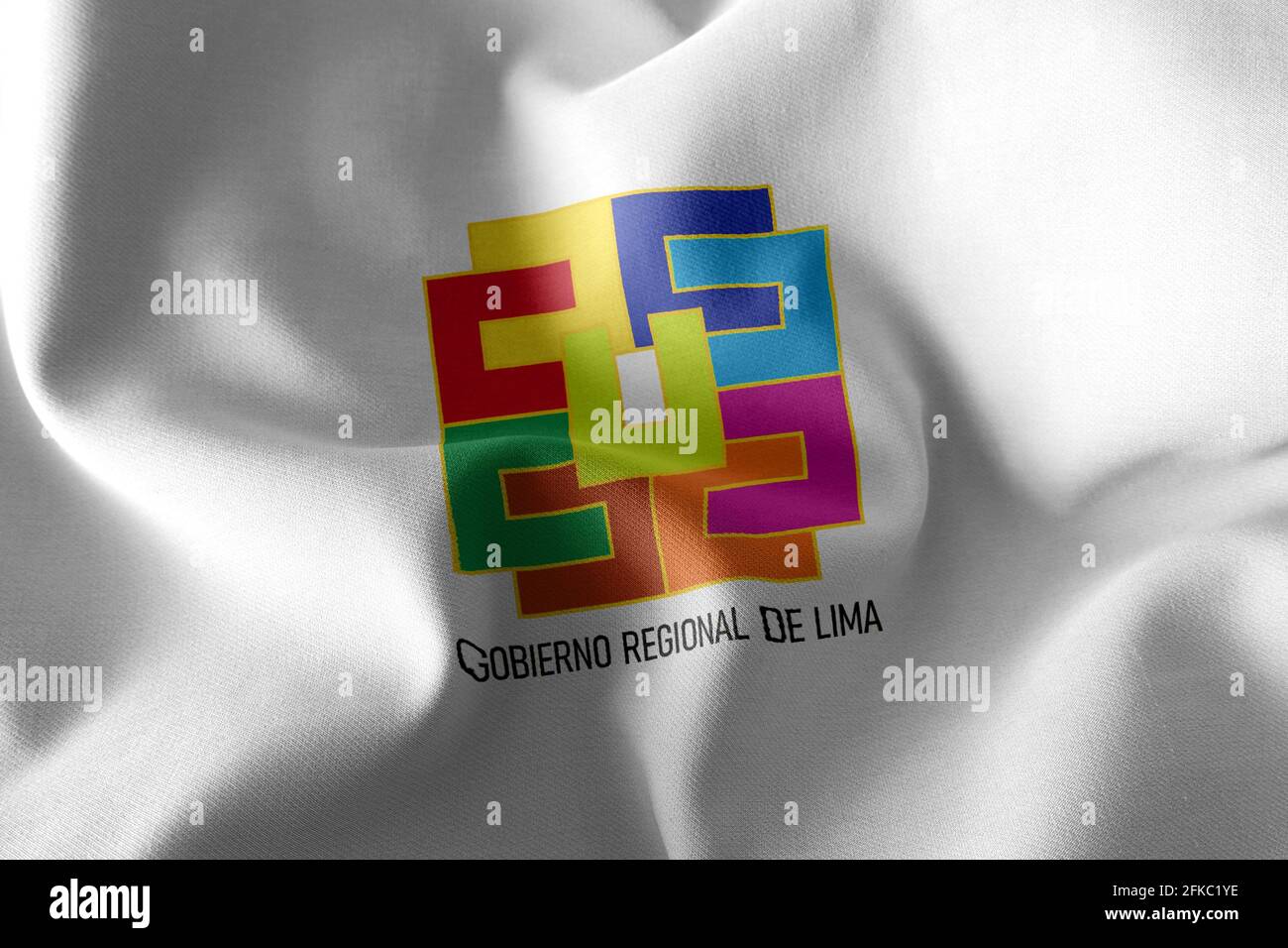 3D illustration flag of Lima is a region of Peru. Waving on the wind ...