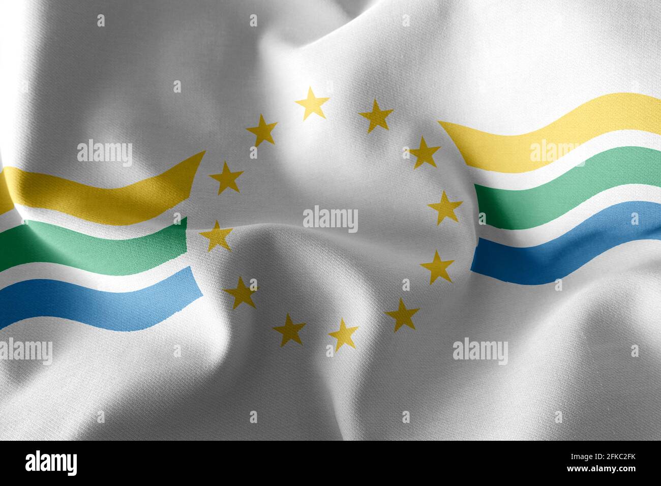 3D illustration flag of Los Rios is a region of Chile. Waving on the ...