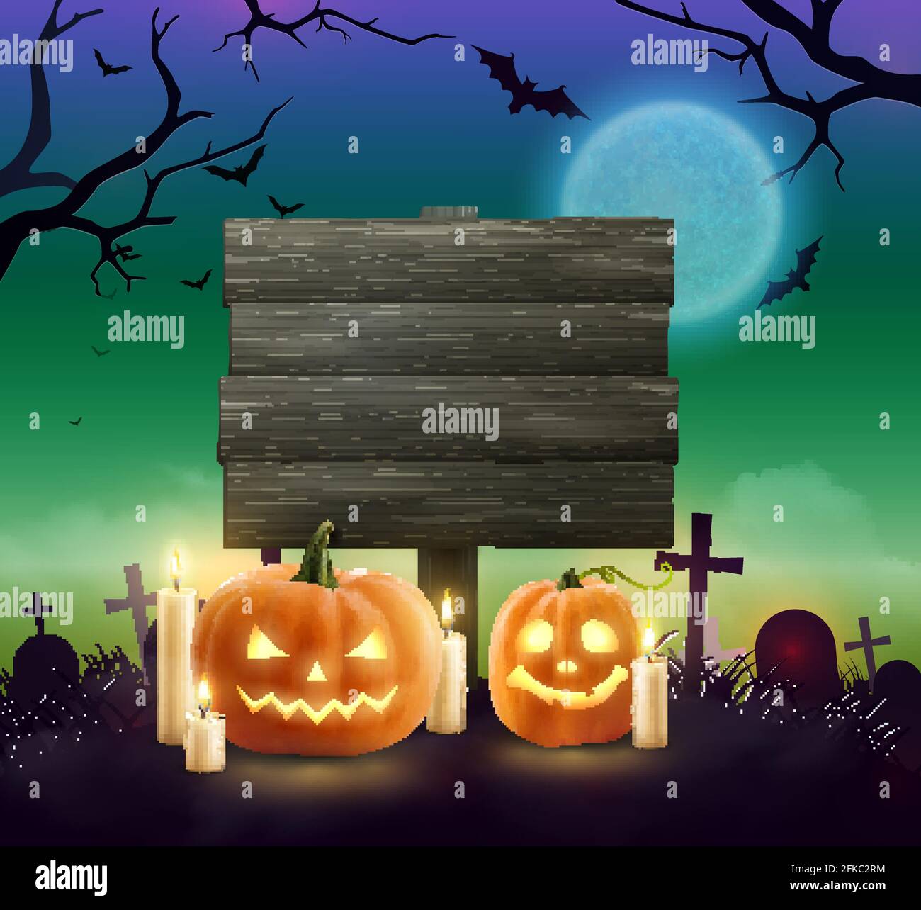 Creepy realistic halloween background with text field two jack o ...