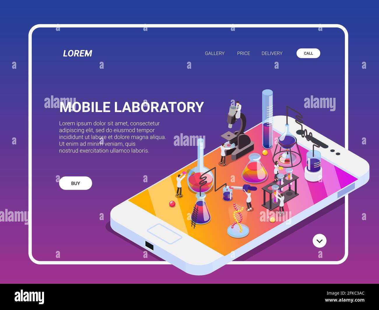 Science isometric landing page web site design background with ...