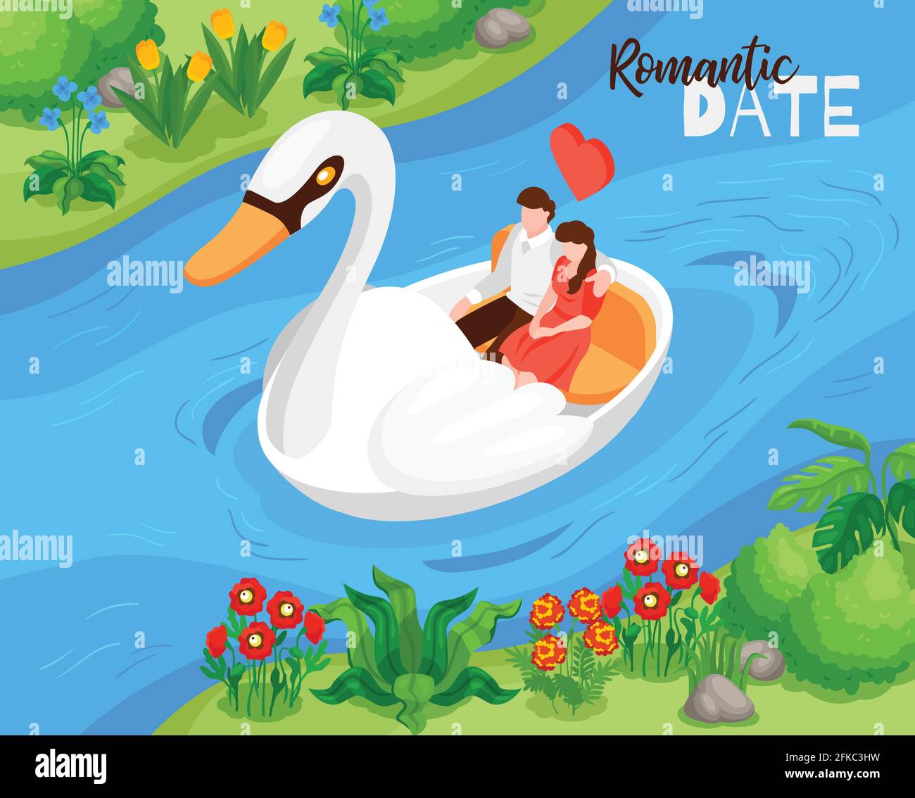 Valentines day outdoor celebration isometric composition with lovers ...