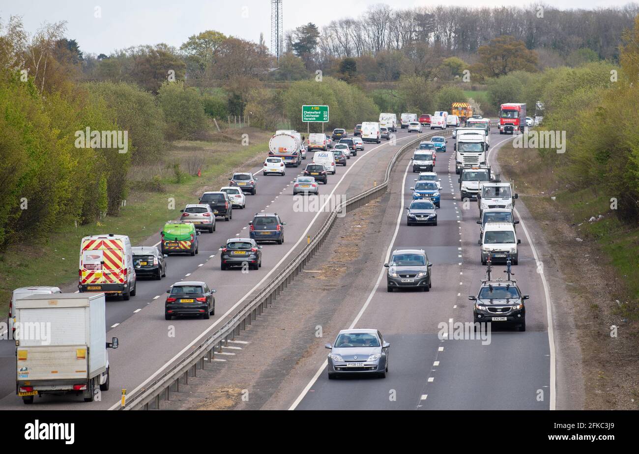 Traffic builds up on the A120 near Stansted Aiport in Essex as the May ...