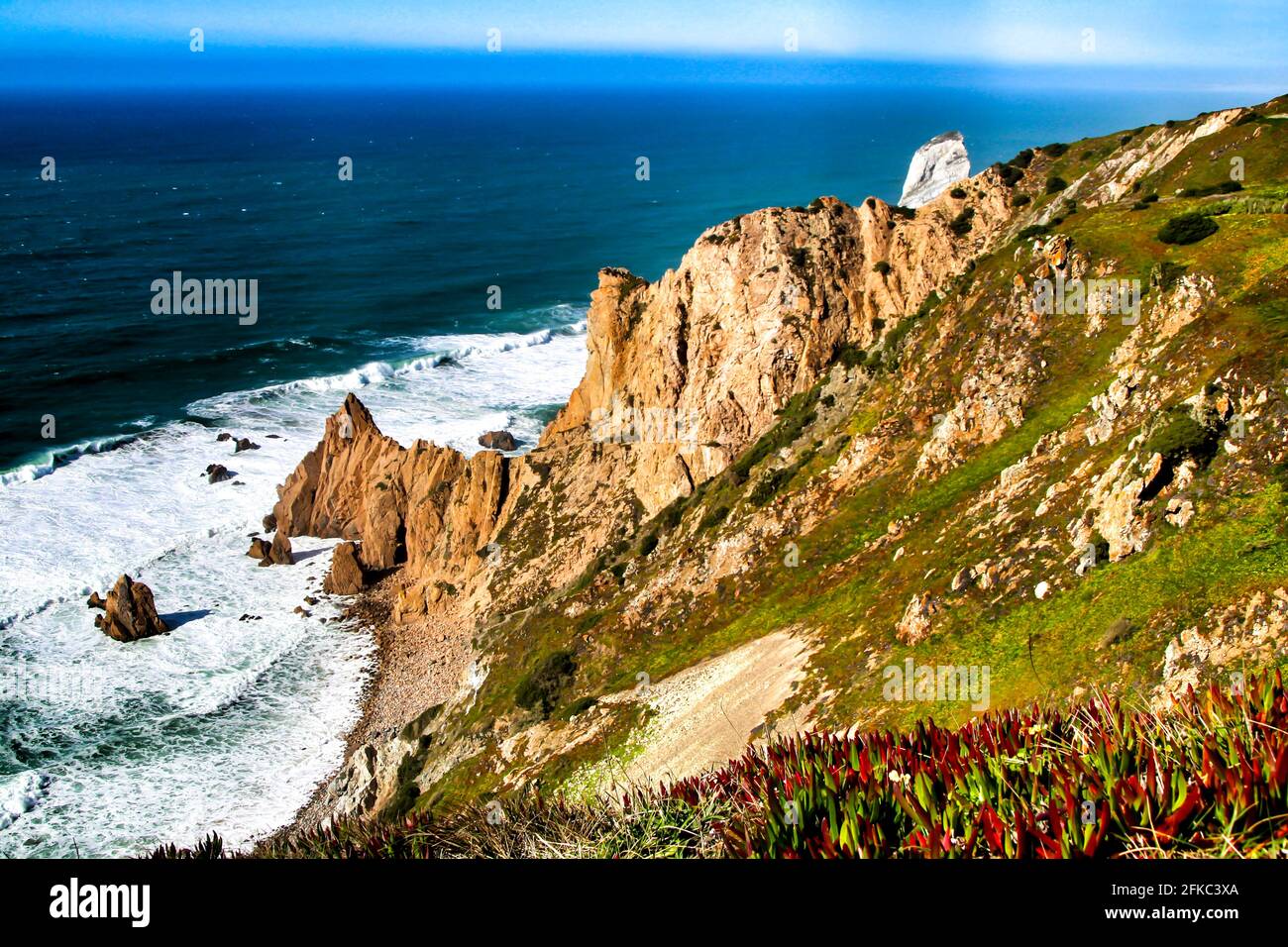 Beautiful brave sea and cliffs of the coast of Azenhas do Mar in ...