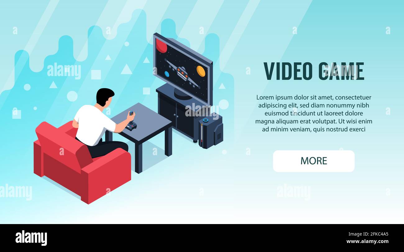 Isometric video game horizontal banner with editable text clickable ...
