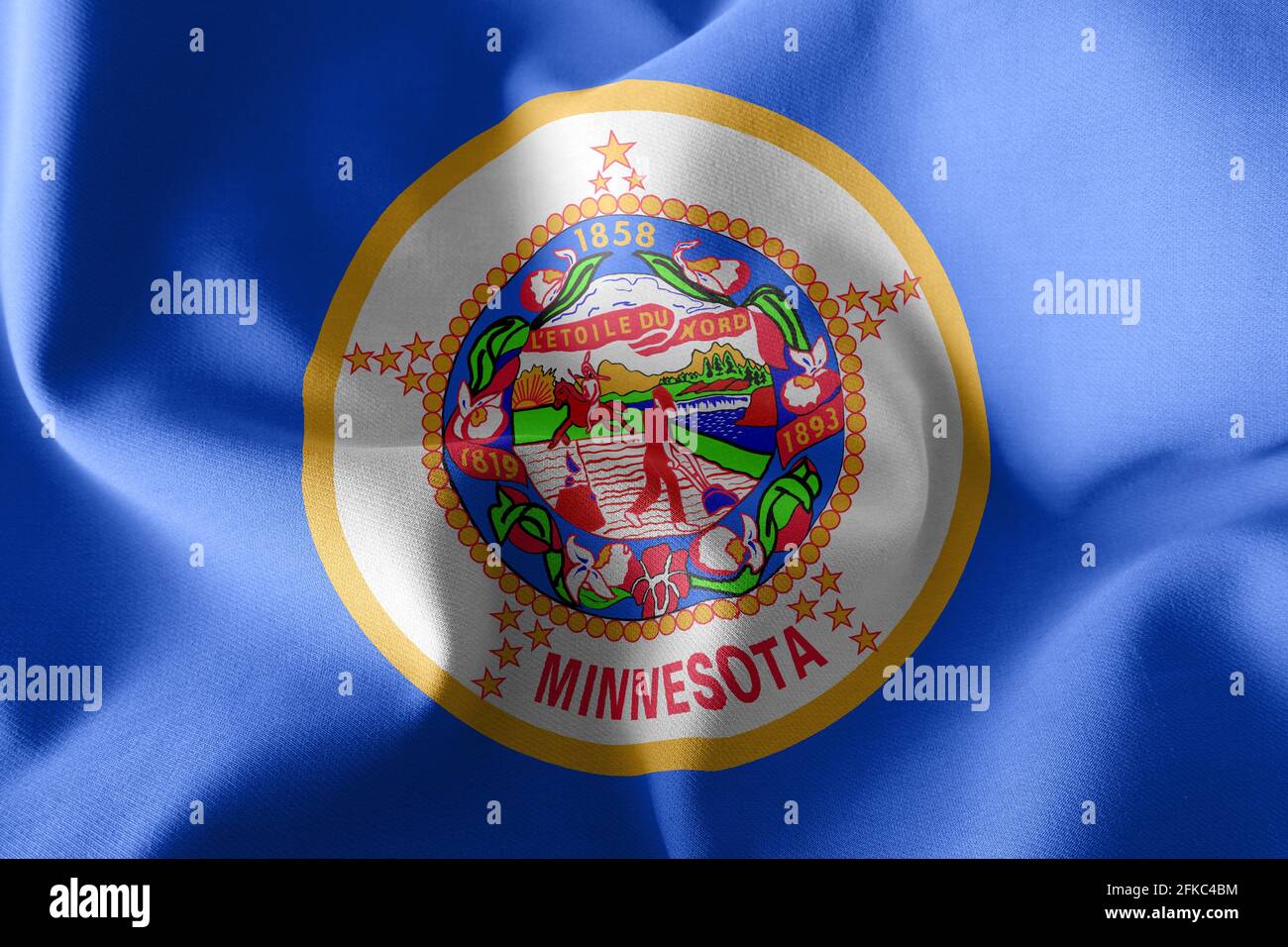 3D illustration flag of Minnesota is a region of United States. Waving ...