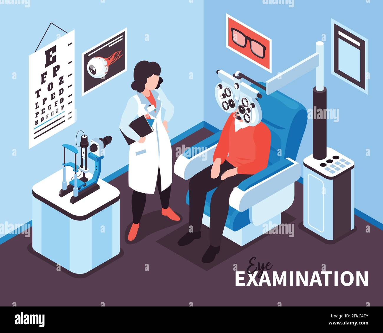 Isometric ophthalmology composition with text and indoor view of ...