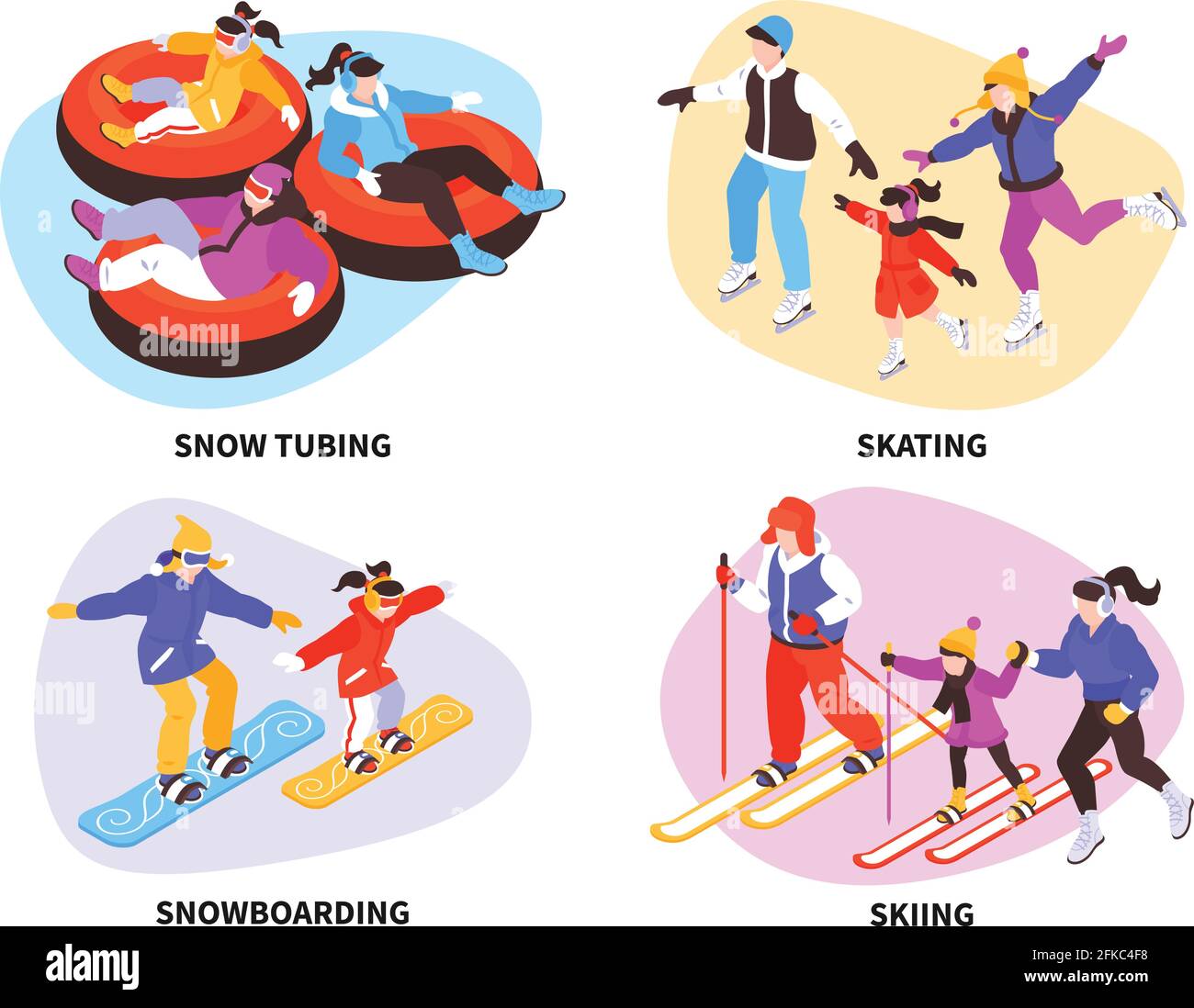 Isometric winter holiday compositions set with text and human ...