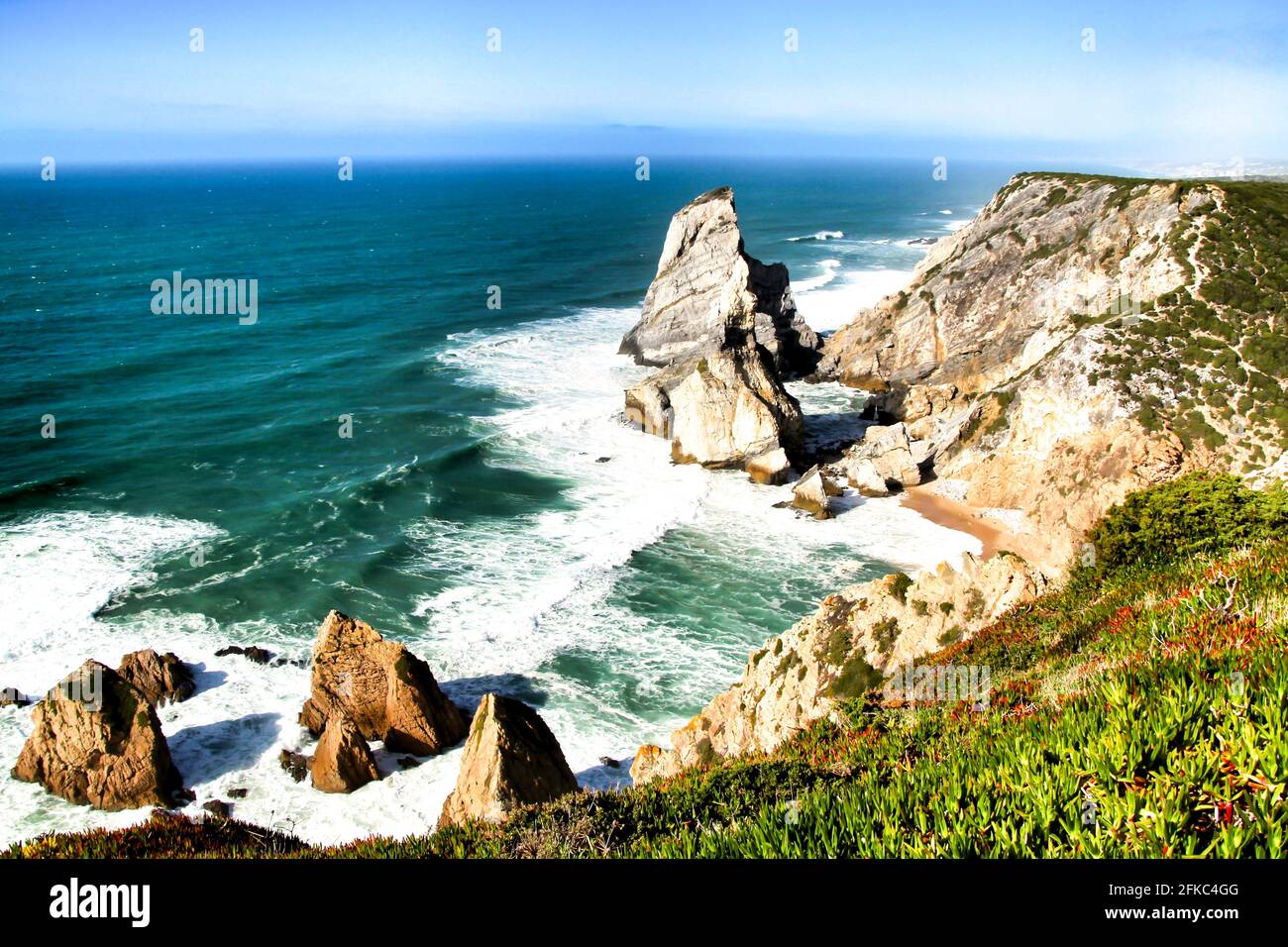 Beautiful Ursa beach with its colossal rock formations and the blue ...