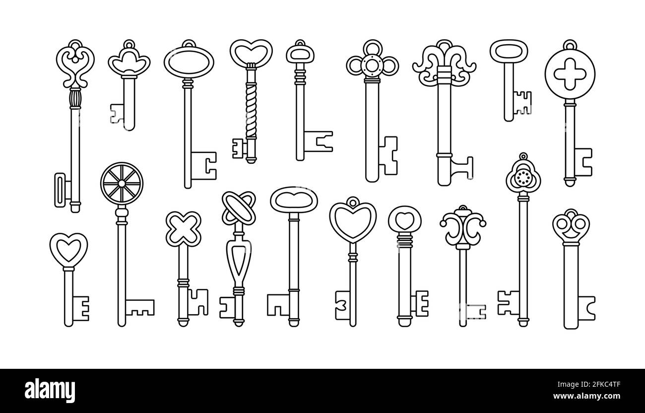 Vector set of retro keys in outline style Stock Vector Image & Art - Alamy
