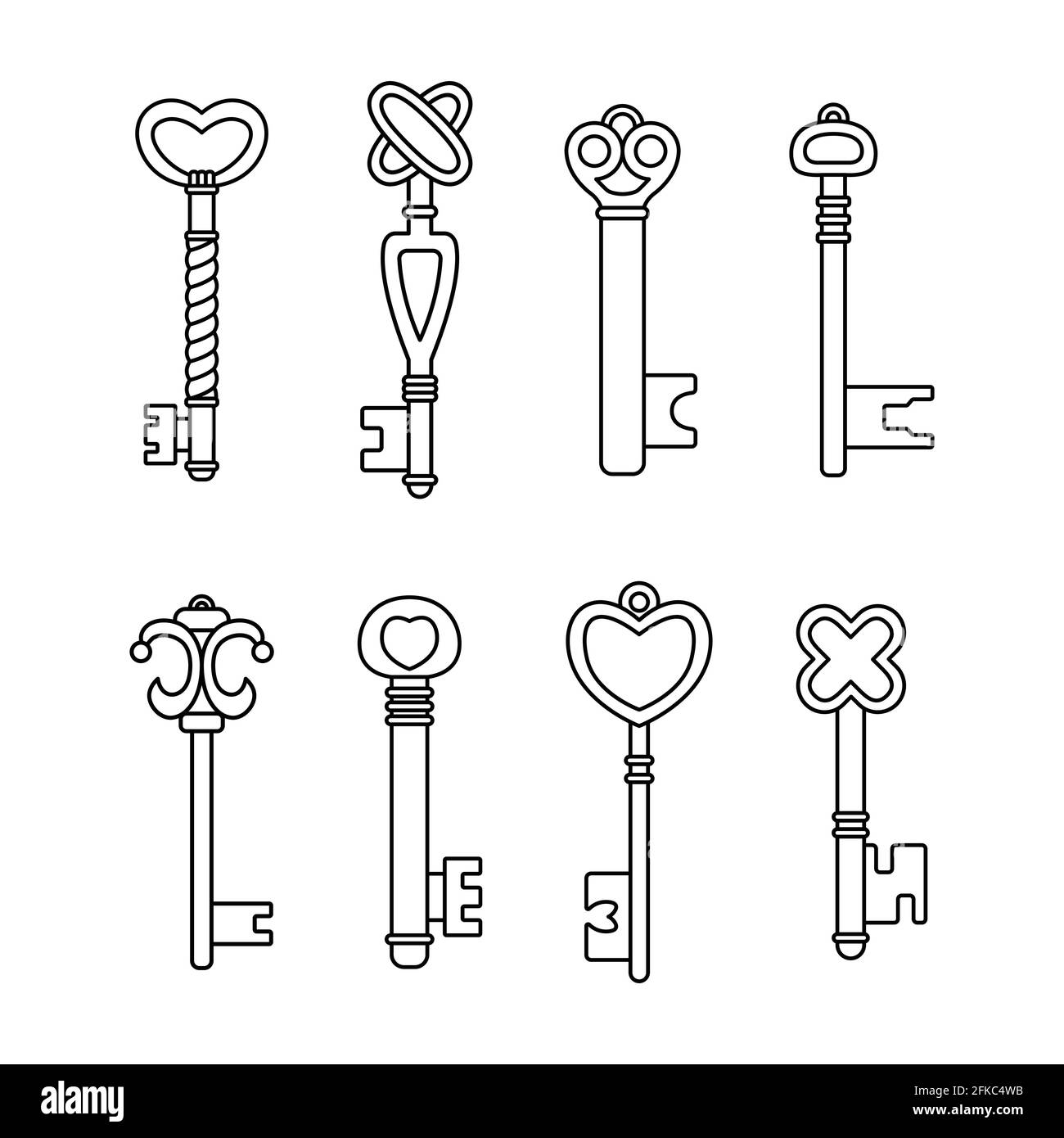 Vector set of retro keys in outline style Stock Vector Image & Art - Alamy