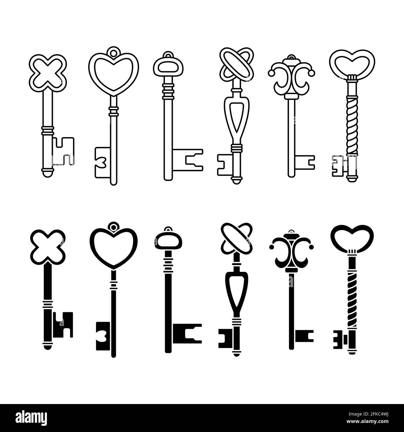 Vector set of retro keys in simple and outline styles Stock Vector ...