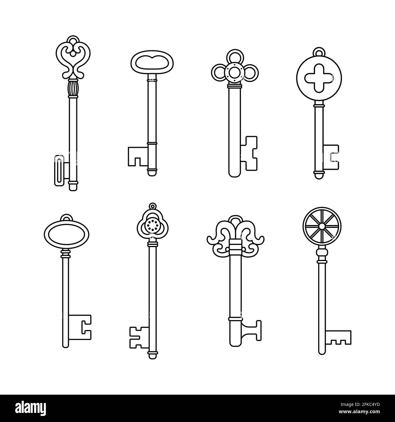 Vector set of retro keys in outline style Stock Vector Image & Art - Alamy