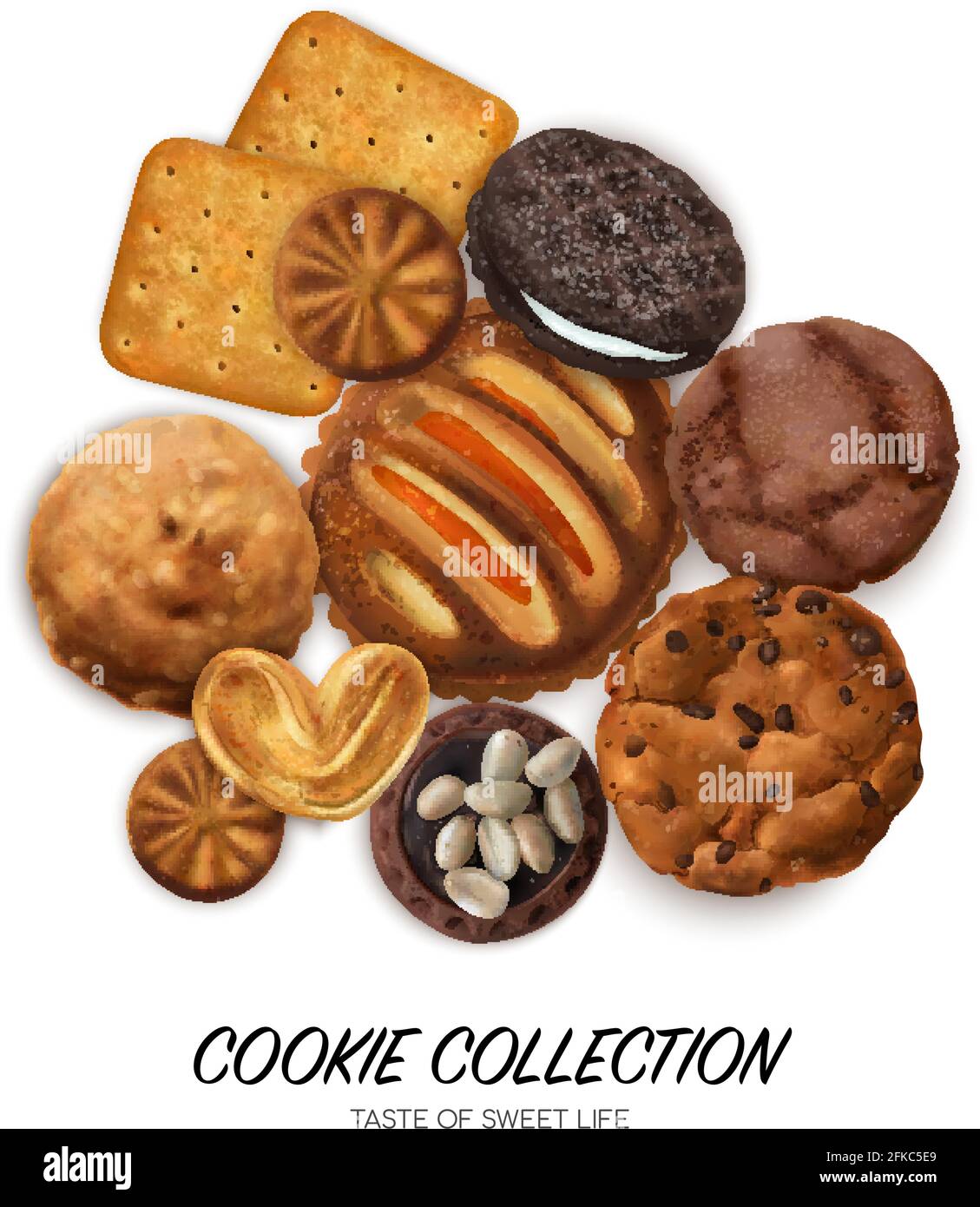 Realistic cookies concept with chocolate sandwich and hearts cookies ...