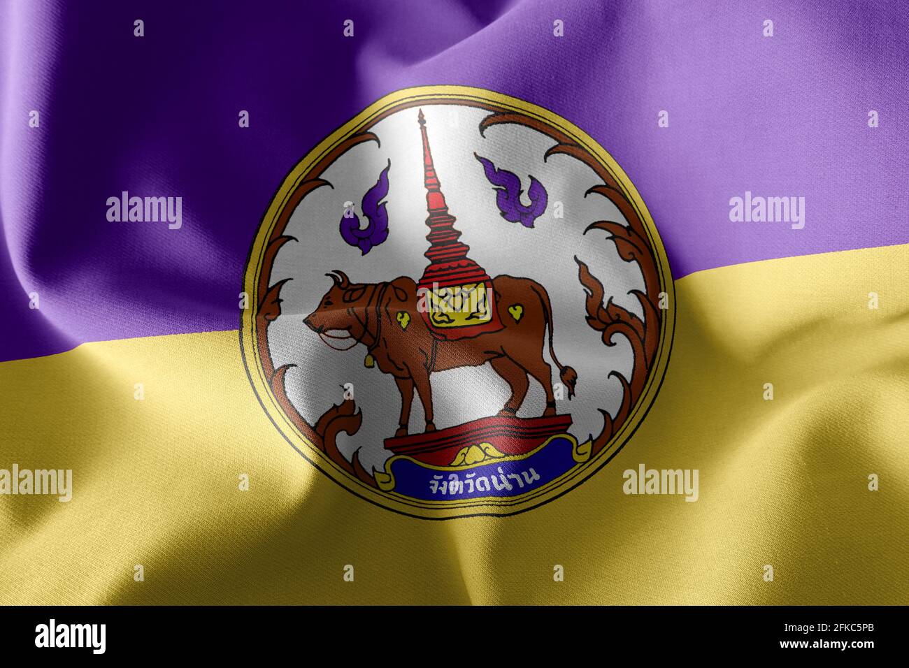 3D illustration flag of Nan is a province of Thailand. Waving on the ...