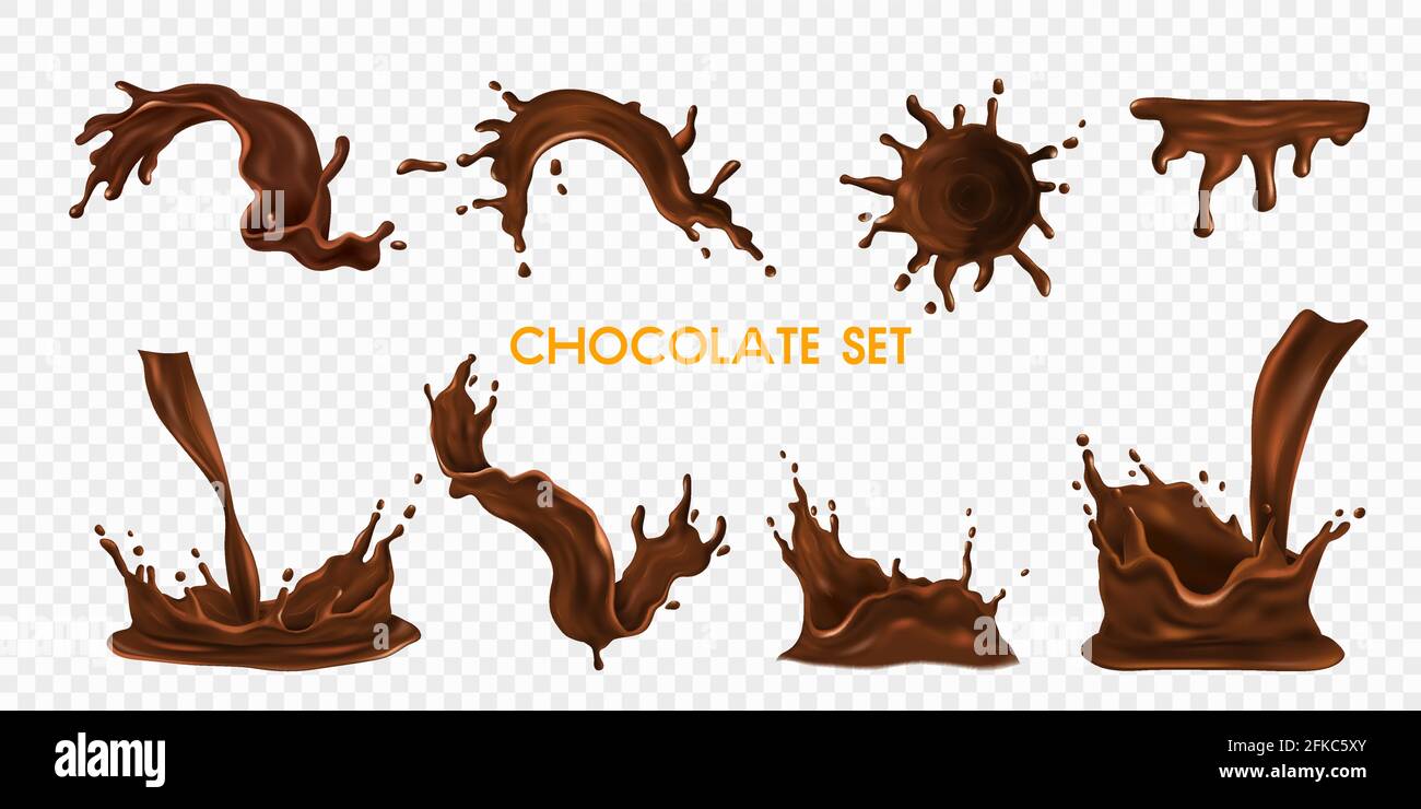Chocolate splash and drop realistic transparent set isolated vector ...