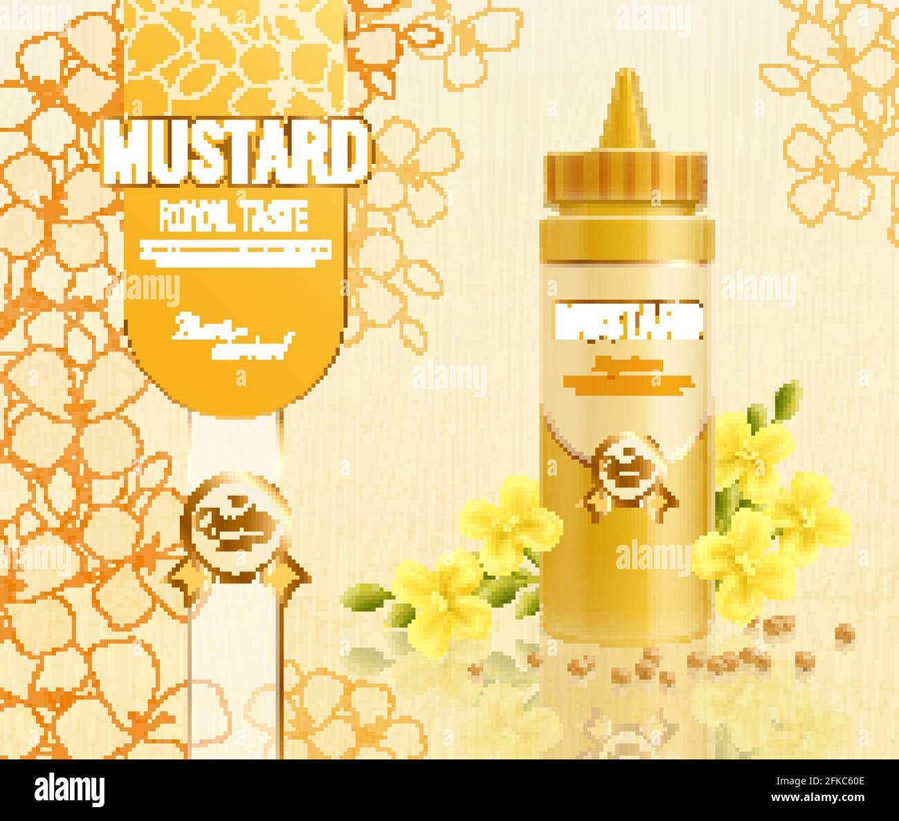 Mustard advertising composition with realistic images of plastic ...