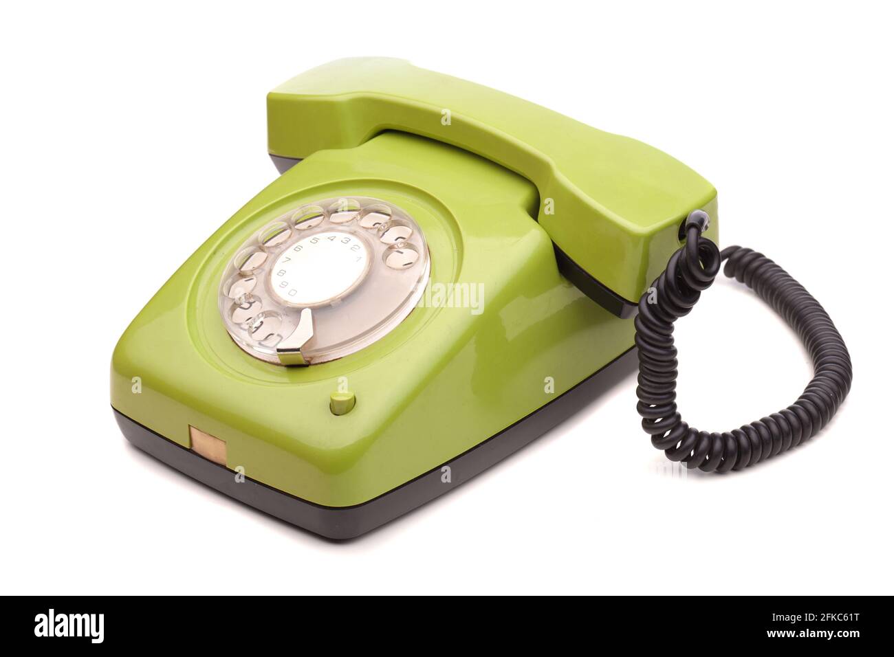 Green telephone retro style on white background. Vintage phone handset ...