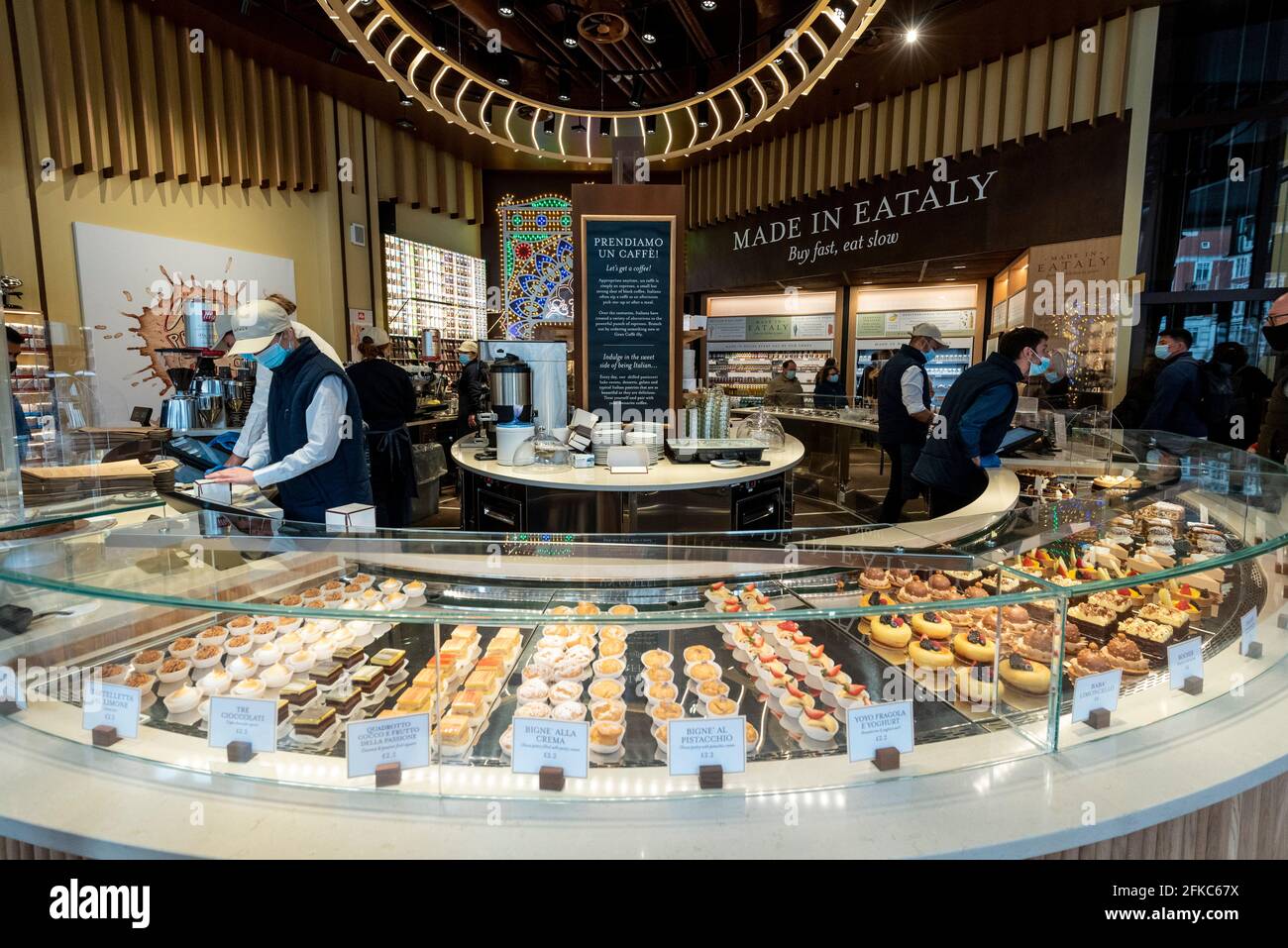 London, UK. 30th Apr, 2021. Visitors are greeted by the coffee bar ...