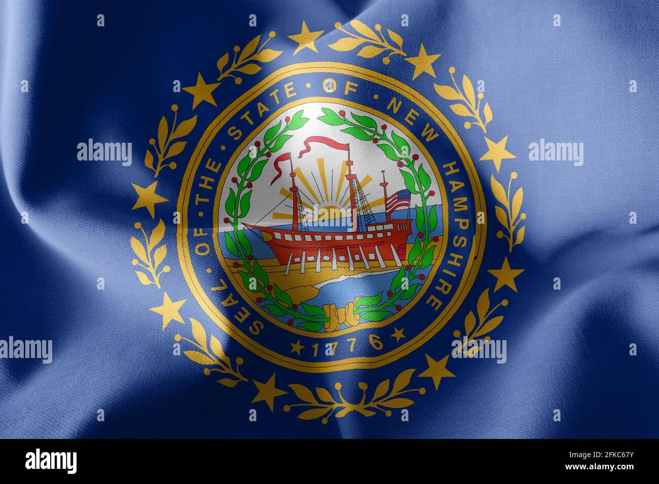 3D illustration flag of New Hampshire is a region of United States ...