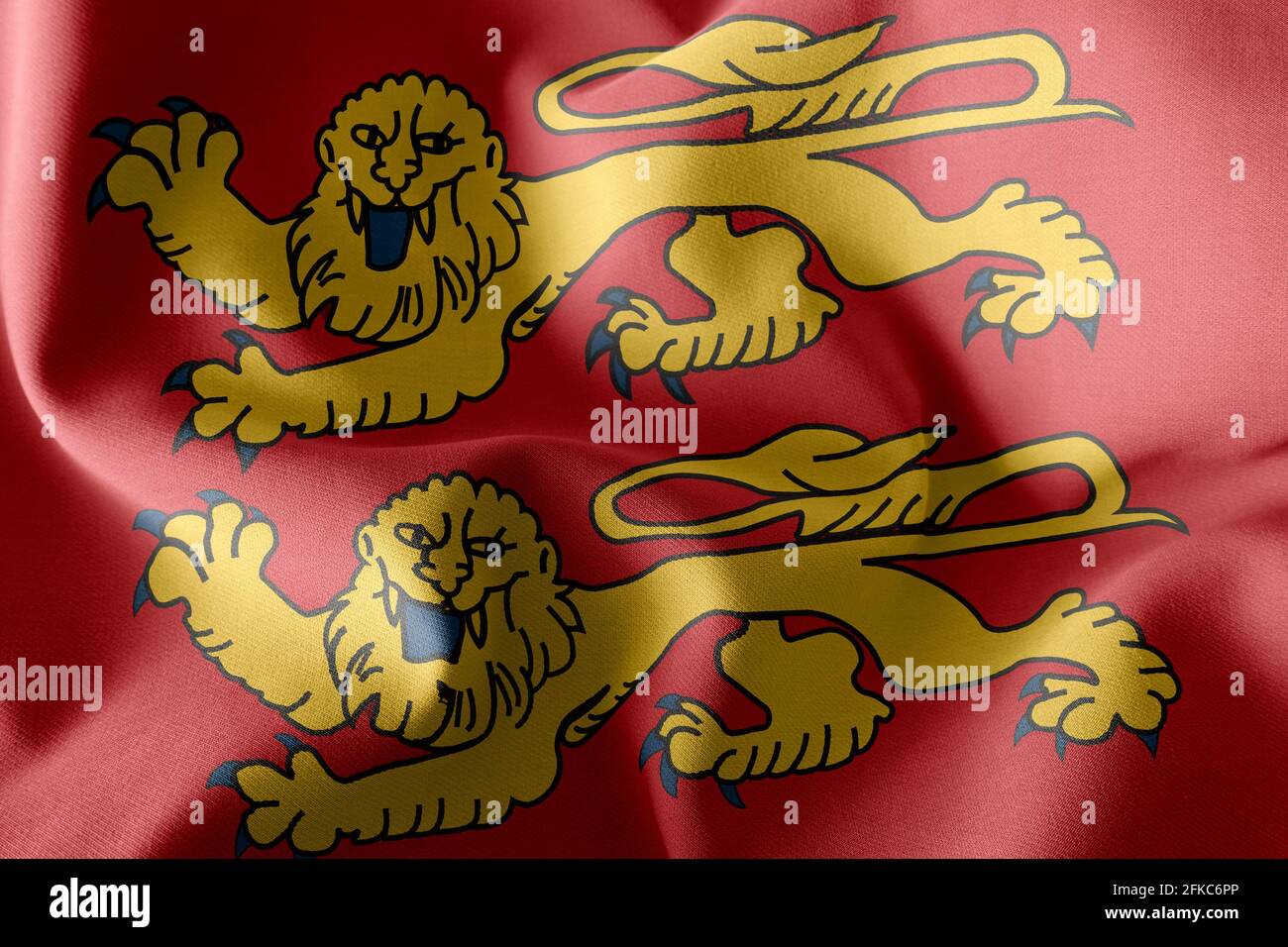 3D illustration flag of Normandy is a region of France. Waving on the ...