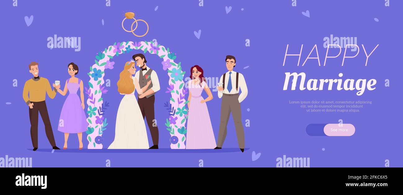 Happy marriage horizontal lilac background web banner with wedding ...