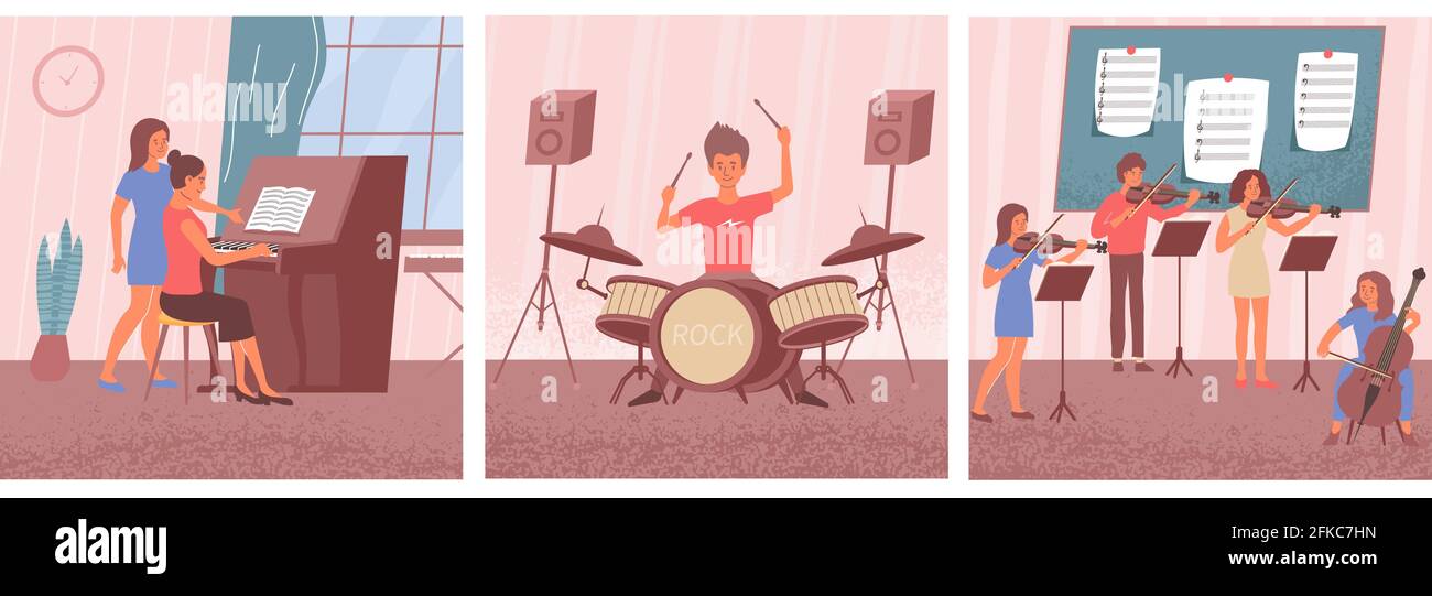 Learning music set of square compositions with flat human characters ...